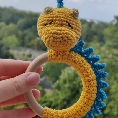 CROCHET PATTERN Dexter the Dragon Crochet Amigurumi Rattle Teether Ring ...