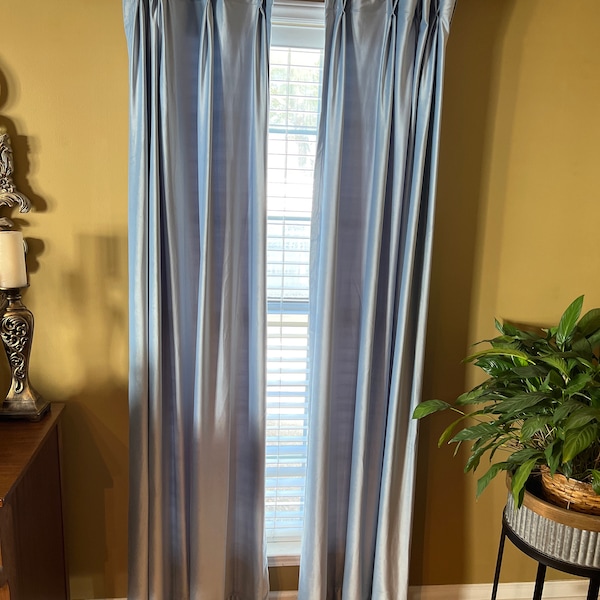 Pair of Baby Blue Velvet Curtains, Bedroom Velvet Curtains, Living Room ...