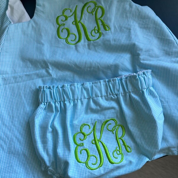 Monogrammed Seersucker or Gingham Shortall Jon Jon Romper, NB, 3 Months, 6 Months, 9 Months, 12 ...