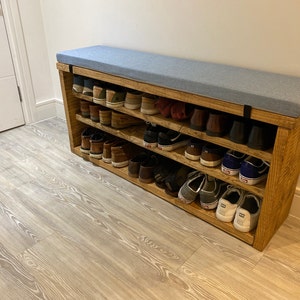 Extra Deep & Long Wooden Shoe Bench, 30cm Deep Shoe Rack, Solid Pine ...