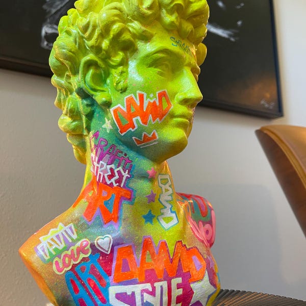 Pop Art Woman Bust With Gum, Modern Orange Haired Handmade Statue ...