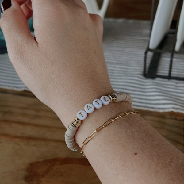 Beaded Bracelets, Personalized Name Bracelet, Name Bracelet, Heishi Bead Bracelet, Friendship ...