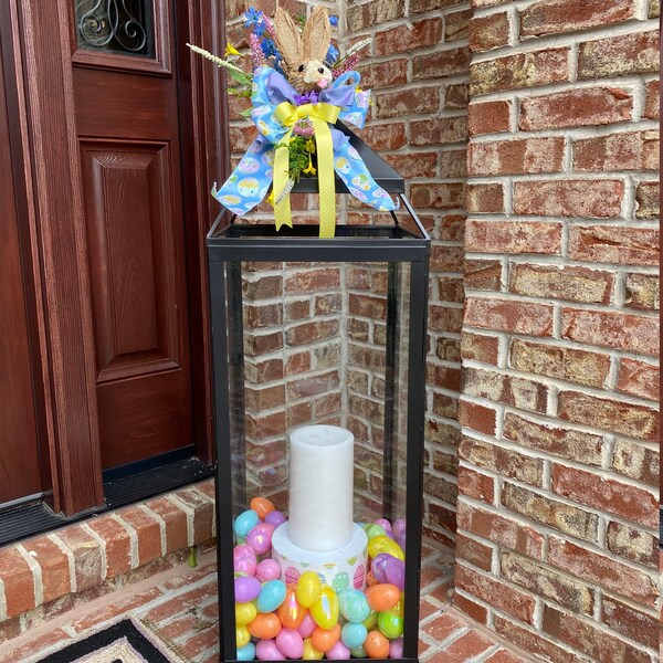 Spring Lantern Topper Eucalyptus Bow Spring Decor Easter Lantern Bow ...