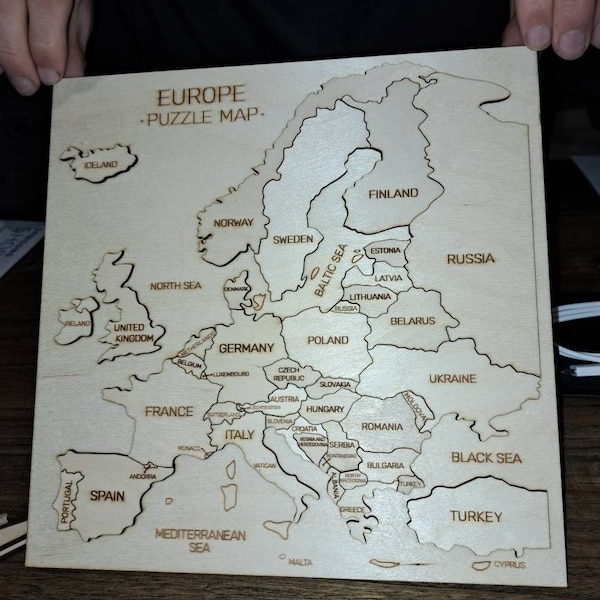Map of Europe Wooden Puzzle, Engraved Continent Educational Toy, Laser ...