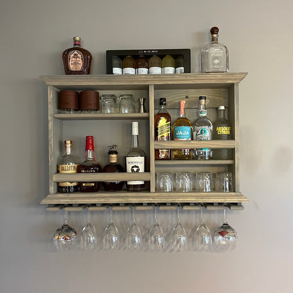 Mini Bar, Weathered Gray, Wine Rack, Liquor Cabinet, 3' X 2' Minimalist ...