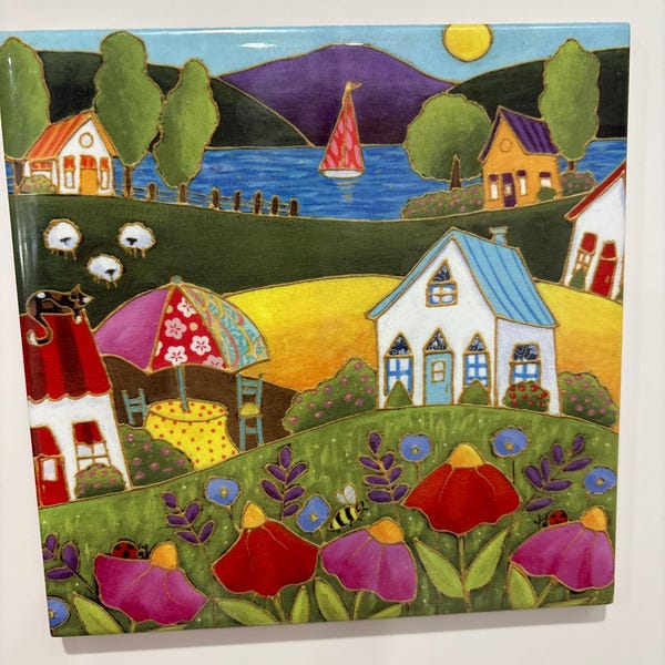 Trivet Ceramic Tile Square Landscape Sunflowers Art Print Ceramic ...