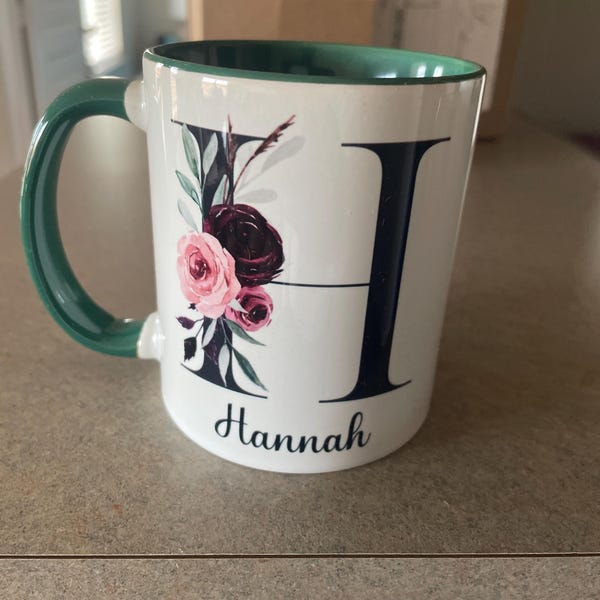 Name Mug, Initial Letter Mug, 15 Oz 11 Oz, Monogram Mug, Floral ...