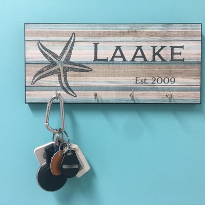 Beach House Key Holder for Wall, Personalized Key Hanger, Starfish ...
