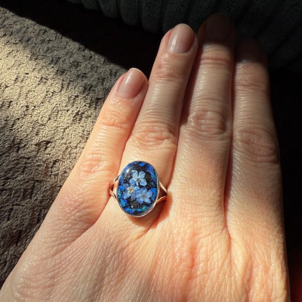 Real Mushroom Ring, Pressed Flower Ring With A Hand Painted Galaxy ...