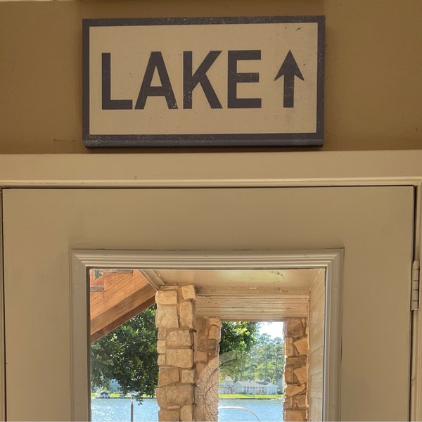 Large Canvas Lake Sign| Lake Direction Sign | Lake House Decor | Rustic ...