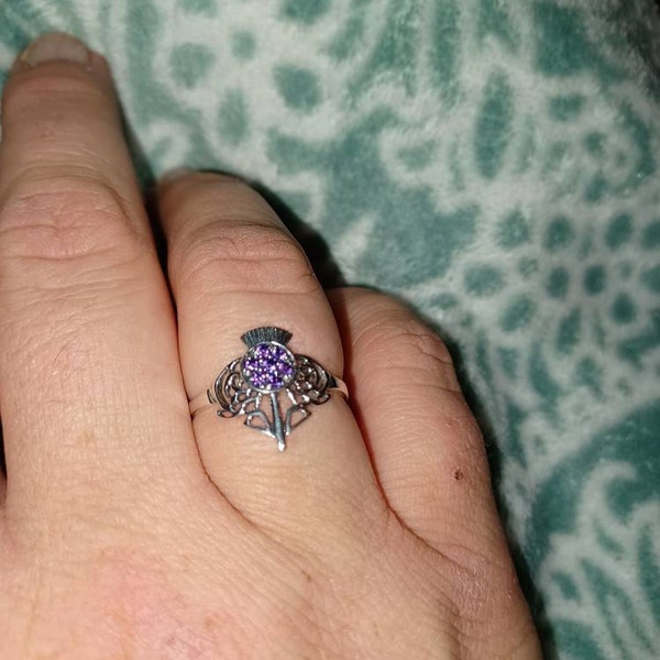 Handcast 925 Sterling Silver Scotland Scottish Amethyst Thistle Ring ...
