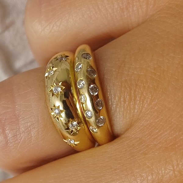 Diamond Starburst Ring / 14k Solid Gold Star Setting Diamond Ring ...