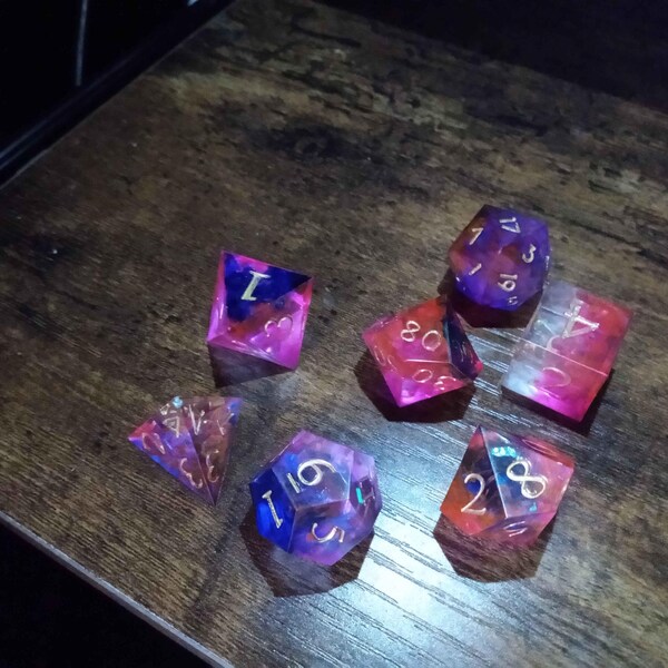 Full Set of 7 Dark Blue and Red Dice Cosmic Galaxy Magical Swirled Dice ...