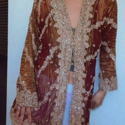 Boho Sequinned Kimono,gold Beaded Jacket,unique Long Robe ,handmade ...