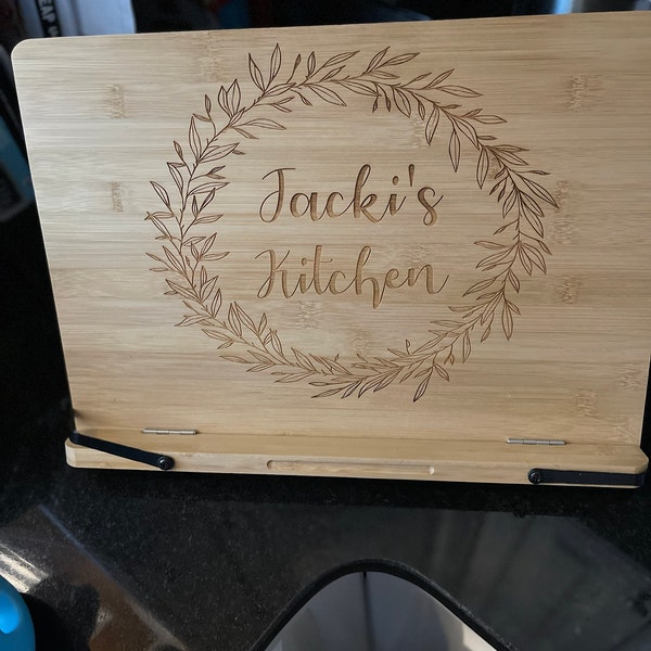 Personalized Cookbook Stand - Engraved Bamboo Recipe Stand - Wooden ...