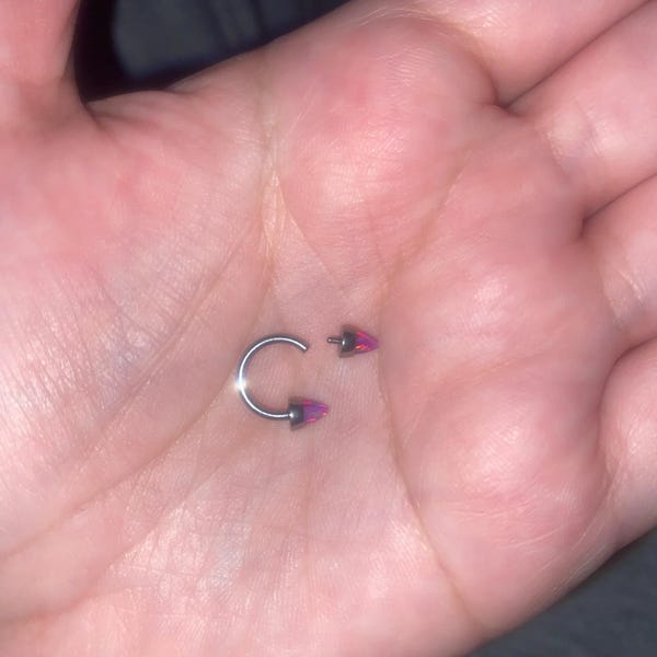 16G Titanium Internally Threaded Opal Spike Horseshoe Ring/ Opal Septum ...