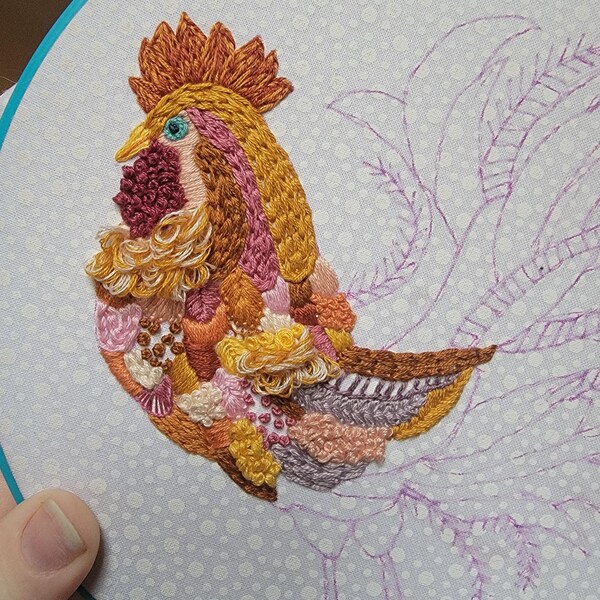 Colorful Rooster Hand Embroidery Pattern - PDF Instant Download for ...