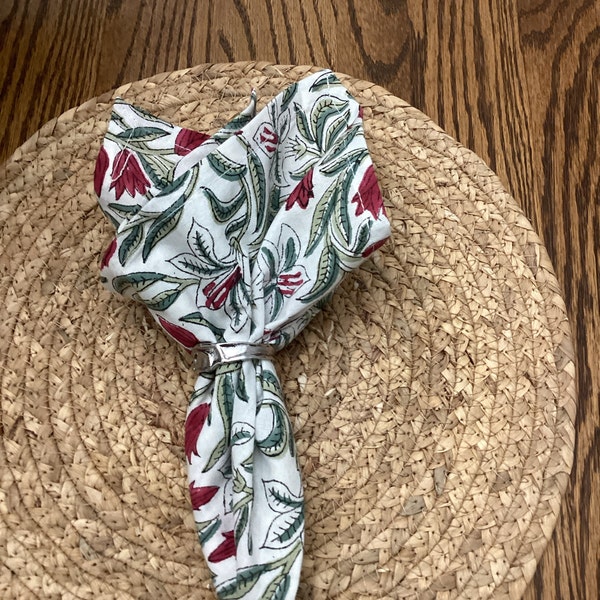 Floral Block Print Table Napkin in Set of 4, Cotton Table Napkins in ...