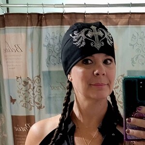 Skull Bandana Cotton Durag Cap, Black and Metallic Silver Scary Skulls ...