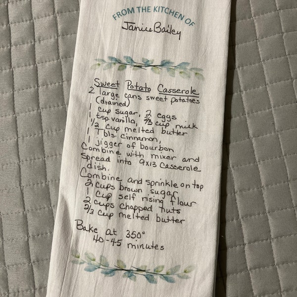 Custom Recipe Tea Towel: Handwritten Family Recipe on Cotton - Etsy