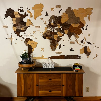 Gift for the Home, 3D World Map Wall Art, Room Wall Decor, Wooden ...