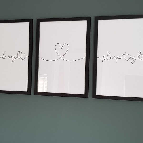 Good Night Sleep Tight Heart Prints, Set of 3, Bedroom Prints, Sleep ...