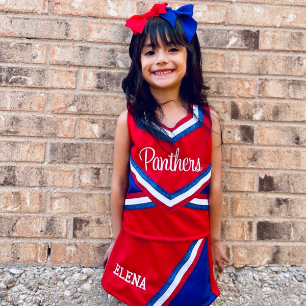 Red & Blue Cheer Uniform, Customized Cheerleading Uniform, Girls Cheer ...