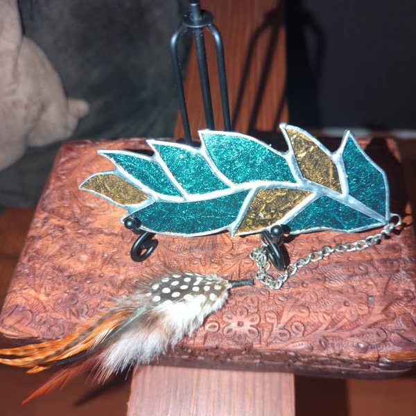 Beautiful Van Gogh Stained Glass Feather Suncatcher Sun Catcher W/ Real ...