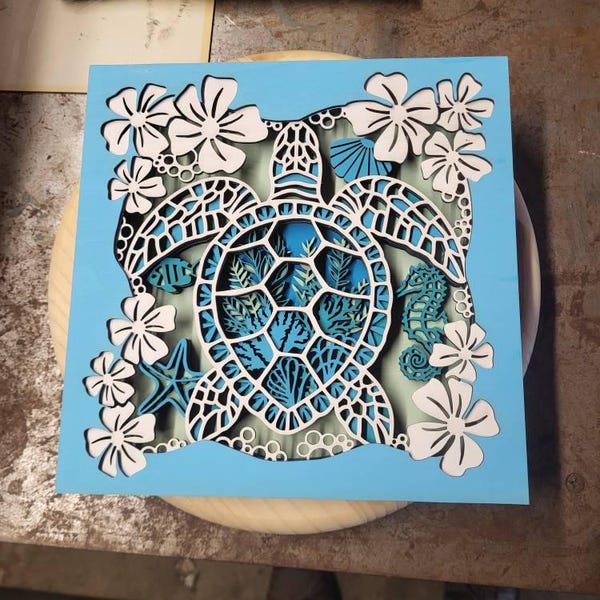 Flower Sea Turtle Shadow Box Svg, 3d Sea Turtle Svg, Layered Svg, Ocean ...