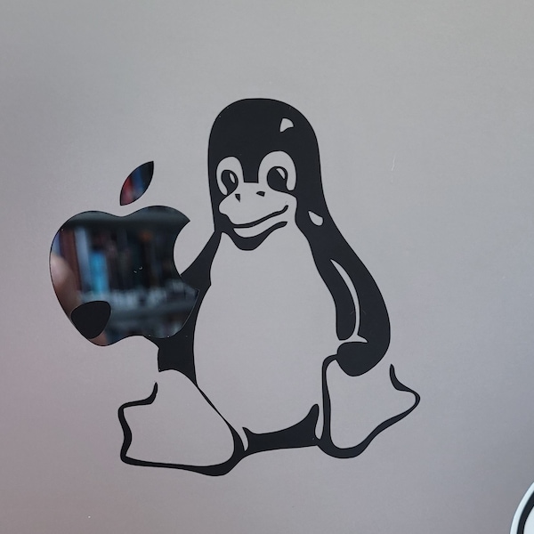 Penguin Bites the Apple MacBook Sticker Linux Tux Decal - Fits Both Old ...