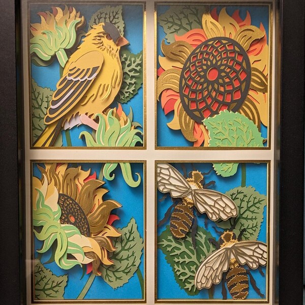 Honey Bee and Goldfinch Panels - 3D Shadow Box Layered SVG DXF EPS ...