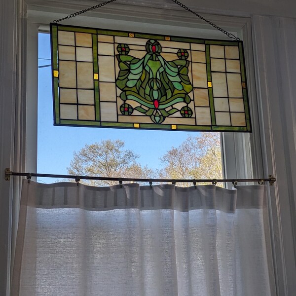 Stained Glass Hanging Window Panel Victorian Large Round 24in Tiffany ...