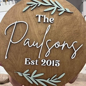 Round Last Name Sign, Round Wedding Sign, Established Sign, Wedding ...