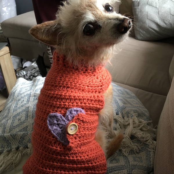 Crocheted Dog Sweater PDF PATTERN, Ribbed Neck, Buttoned Flap, Elegant ...