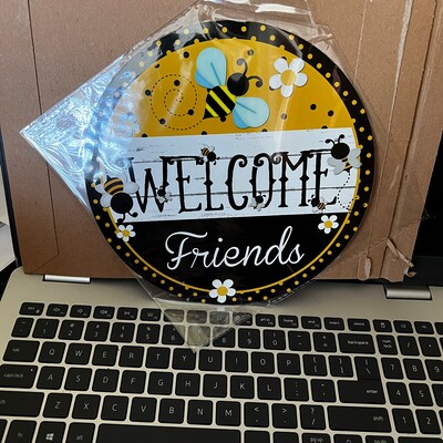 Bumble Bee Welcome Sign Round Spring Summer Sign for Wreaths Bee Wreath ...