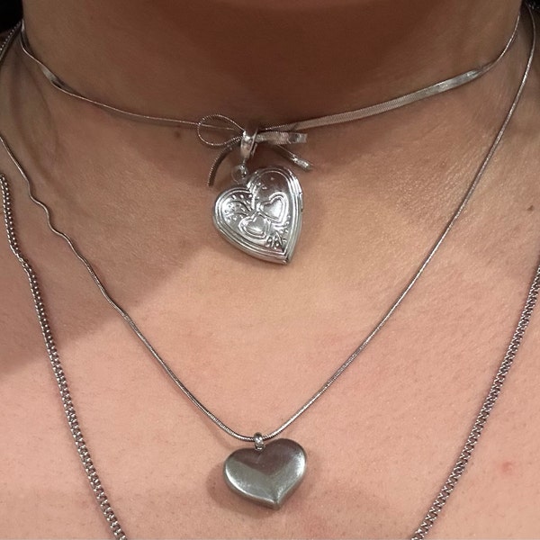 Coquette Bow Heart Locket Necklace Y2k Bow Choker Fairy Grunge Tarnish ...
