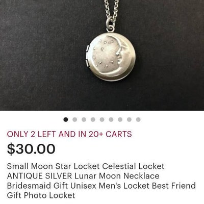 Small Moon Star Locket Celestial Locket ANTIQUE SILVER Lunar Moon ...