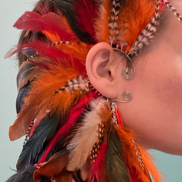 Red and Orange Phoenix, Ear Cuff With Chain Extension, Burning Man Ear ...