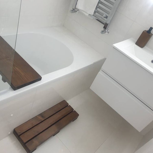 Rustic Thick Scaffold Board Bath Caddy Tray Shelf With Stoppers, 22cm X ...