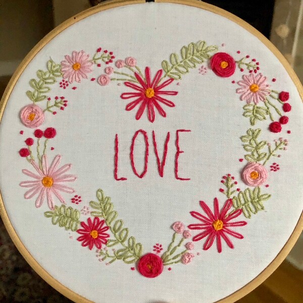 Love Embroidery Kit, Valentines Embroidery Kit, Love Heart Hoop Art Kit ...