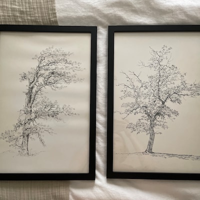 Tree Drawing Set Vintage Sketch ART PRINTS Pencil Sketch Tree Sketch ...
