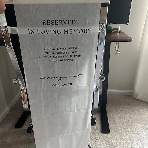 Loving Memory Wedding Sign, White Linen Memorial Chair Banner, in ...