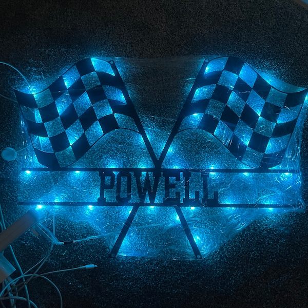 Custom Start Finish Racing Flag Metal Wall Art LED Light - Personalized ...