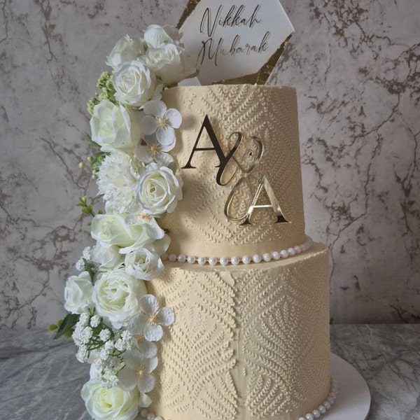 Personalised Calligraphy Acrylic Mirror Initials Letter Set Cake Charm ...