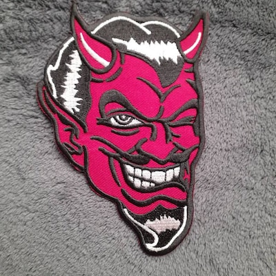 RED DEVIL PATCH Iron-on Embroidered Applique 666 Skull Evil Devil ...