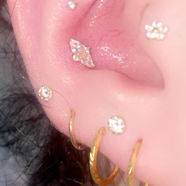 ASTM F136 Titanium Conch Labret, Curved Gem and Bead Conch Earring ...