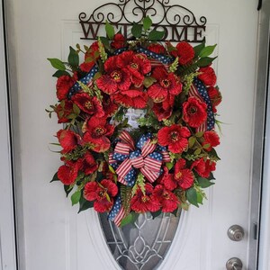 Patriotic Poppy Wreath Memorial Day Wreath 28 Summer - Etsy
