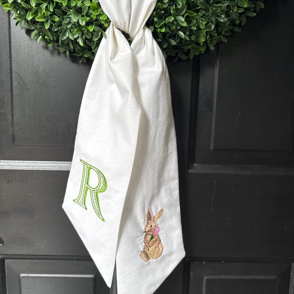 Monogram Wreath Sash, Spring Wreath Sash, Easter Bunny Wreath Sash ...