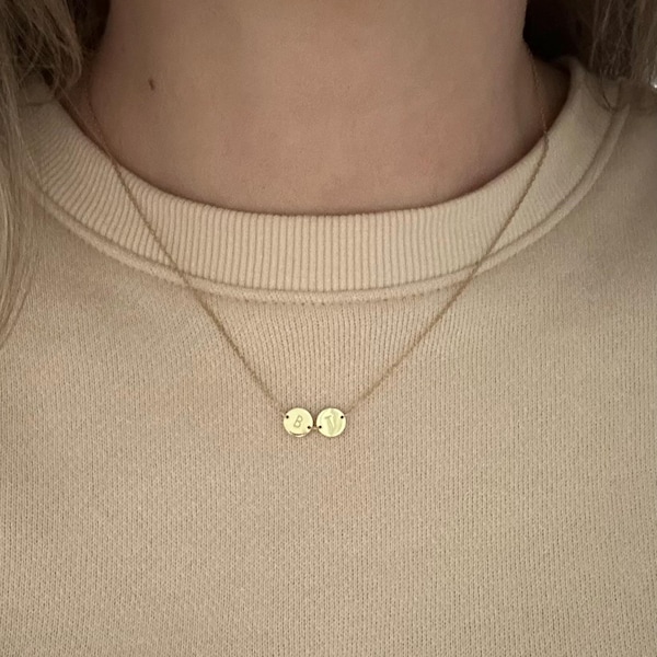 Gold Initial Discs Necklace, Tiny Disc Necklace, Monogram Necklace ...