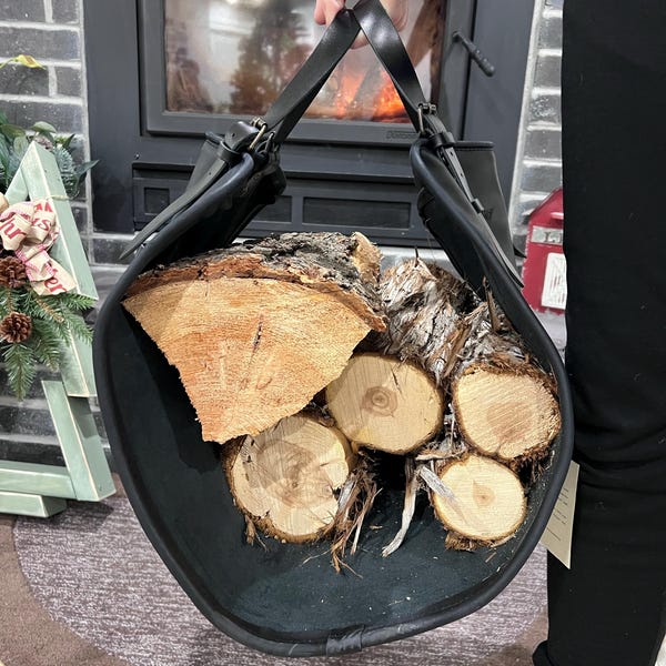 Leather Log Carrier by Kruk Garage Firewood Tote Bag Firewood Holder ...